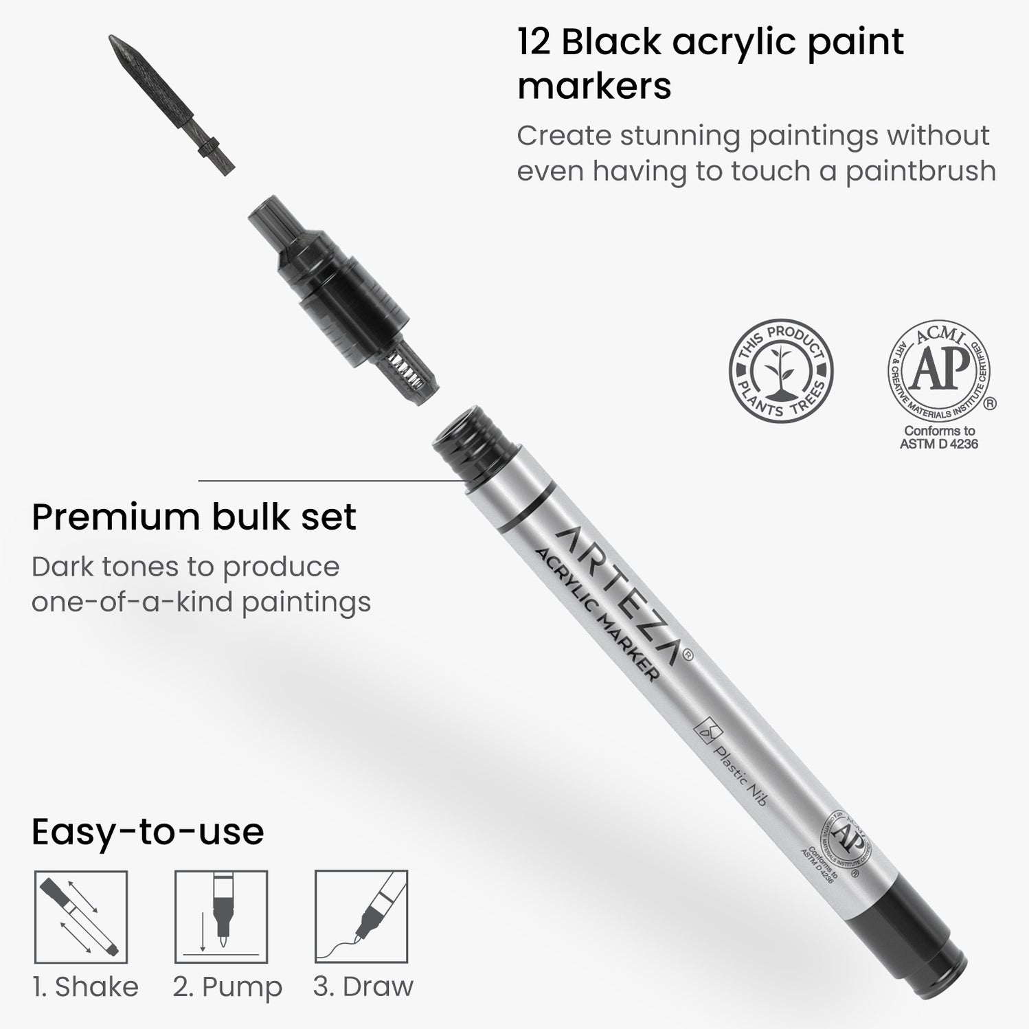 Acrylic Markers, Black, Fine Nib - 12 Pack — Arteza.co.uk