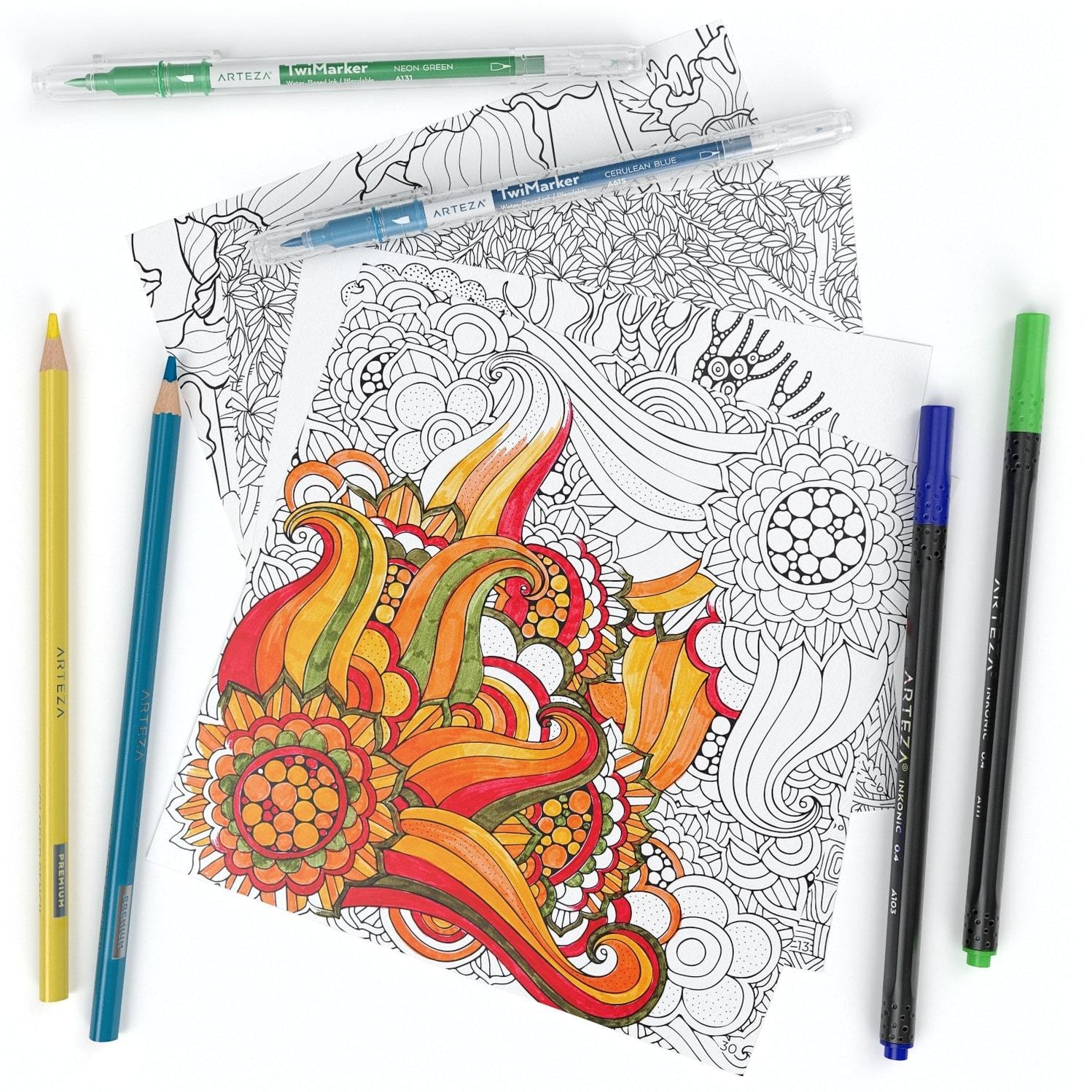 Colouring Book, Floral Illustrations, Black Outlines — Arteza.co.uk