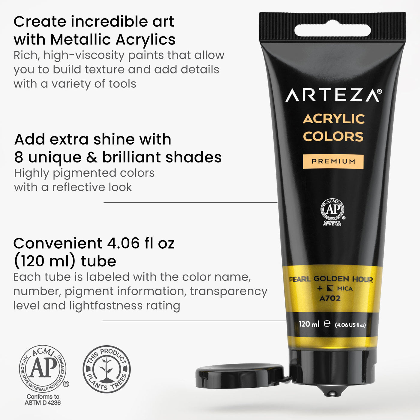 Metallic Acrylic Artist Paint, Jewel Tones, 120ml Tubes — Arteza.co.uk