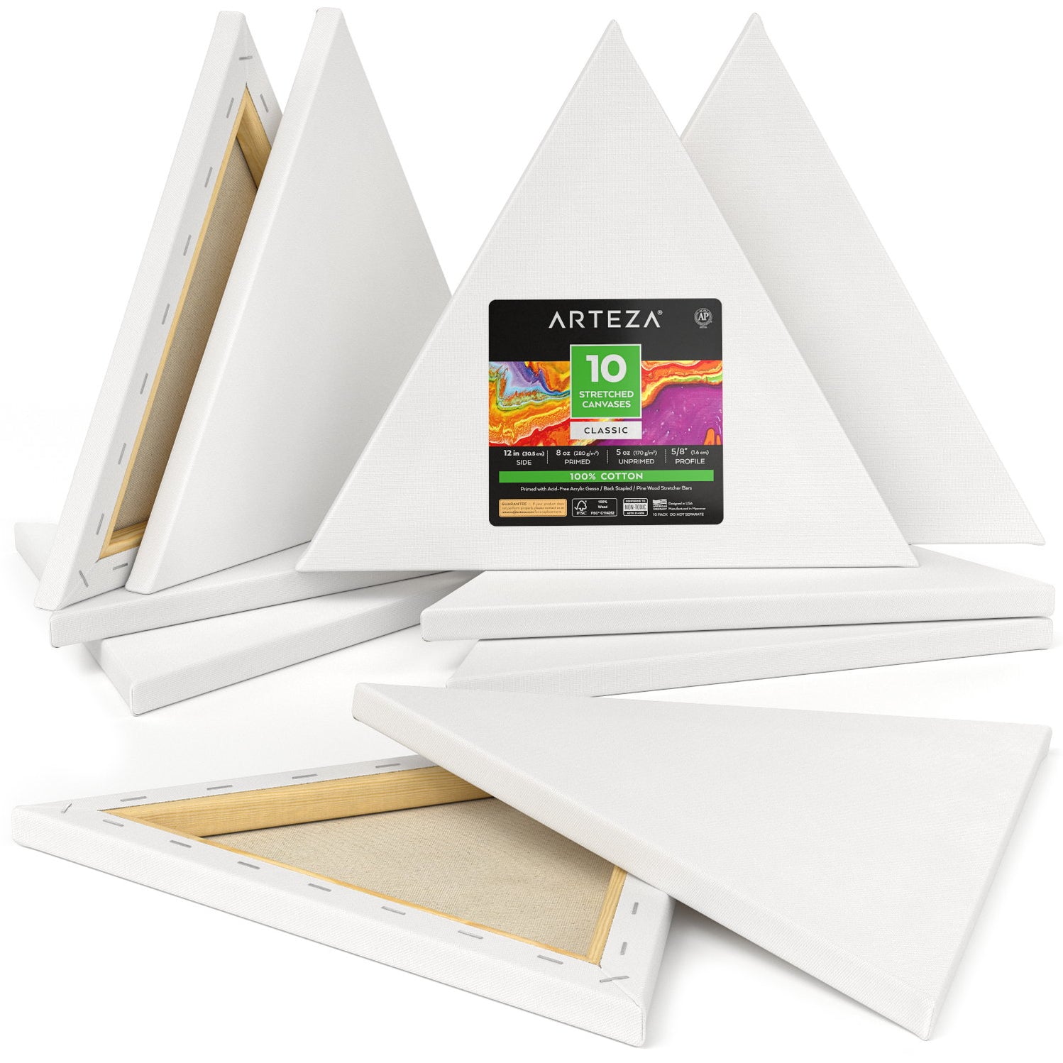 Triangle Stretched Canvas, 30.5cm Sides - Pack of 10 — Arteza.co.uk